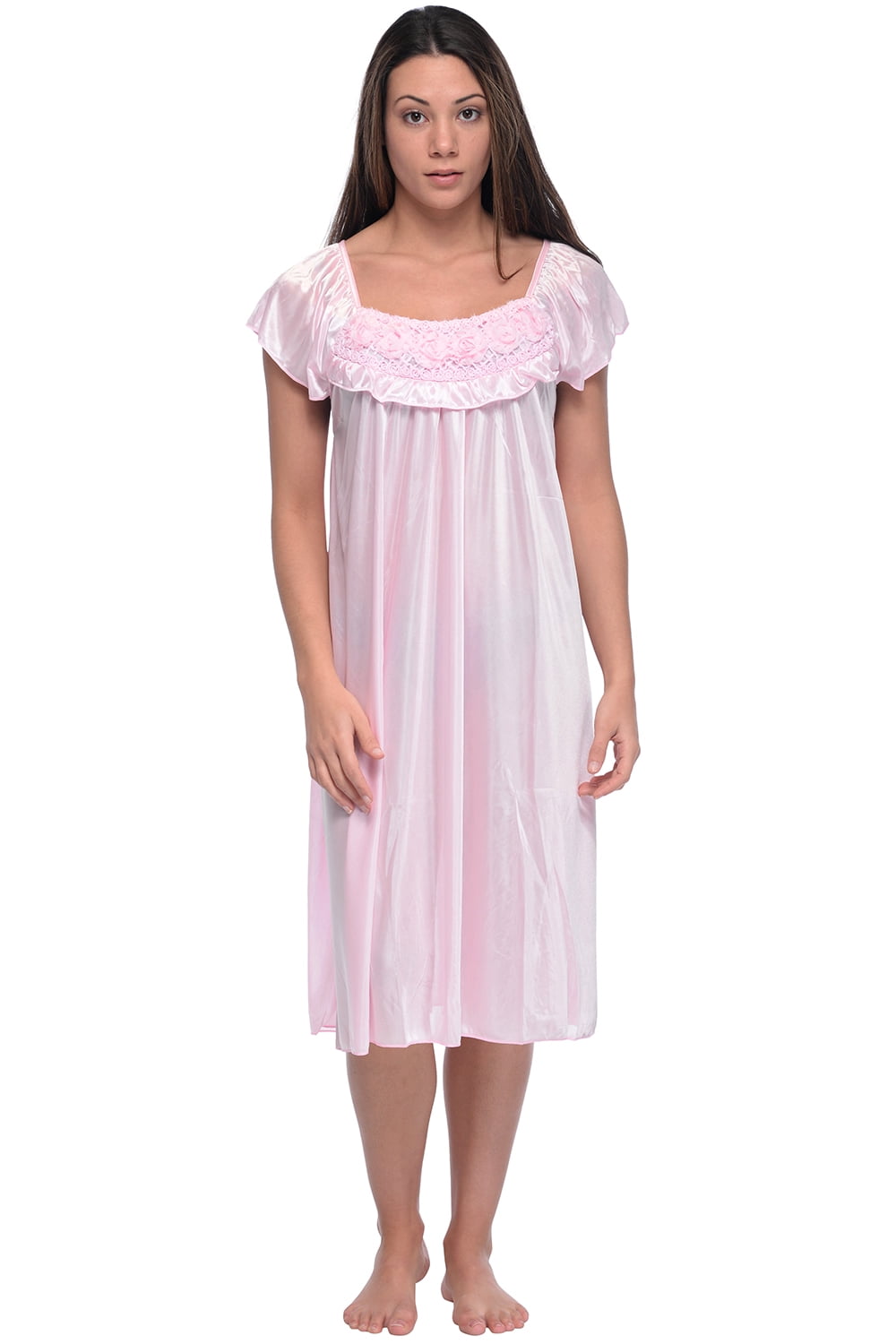 Casual Nights Women's Cap Sleeve Flower Silky Tricot Nightgown ...