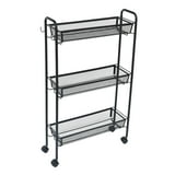 Mainstays Slim 3-Tier Rolling Bathroom Storage Cart with Hooks, Black ...