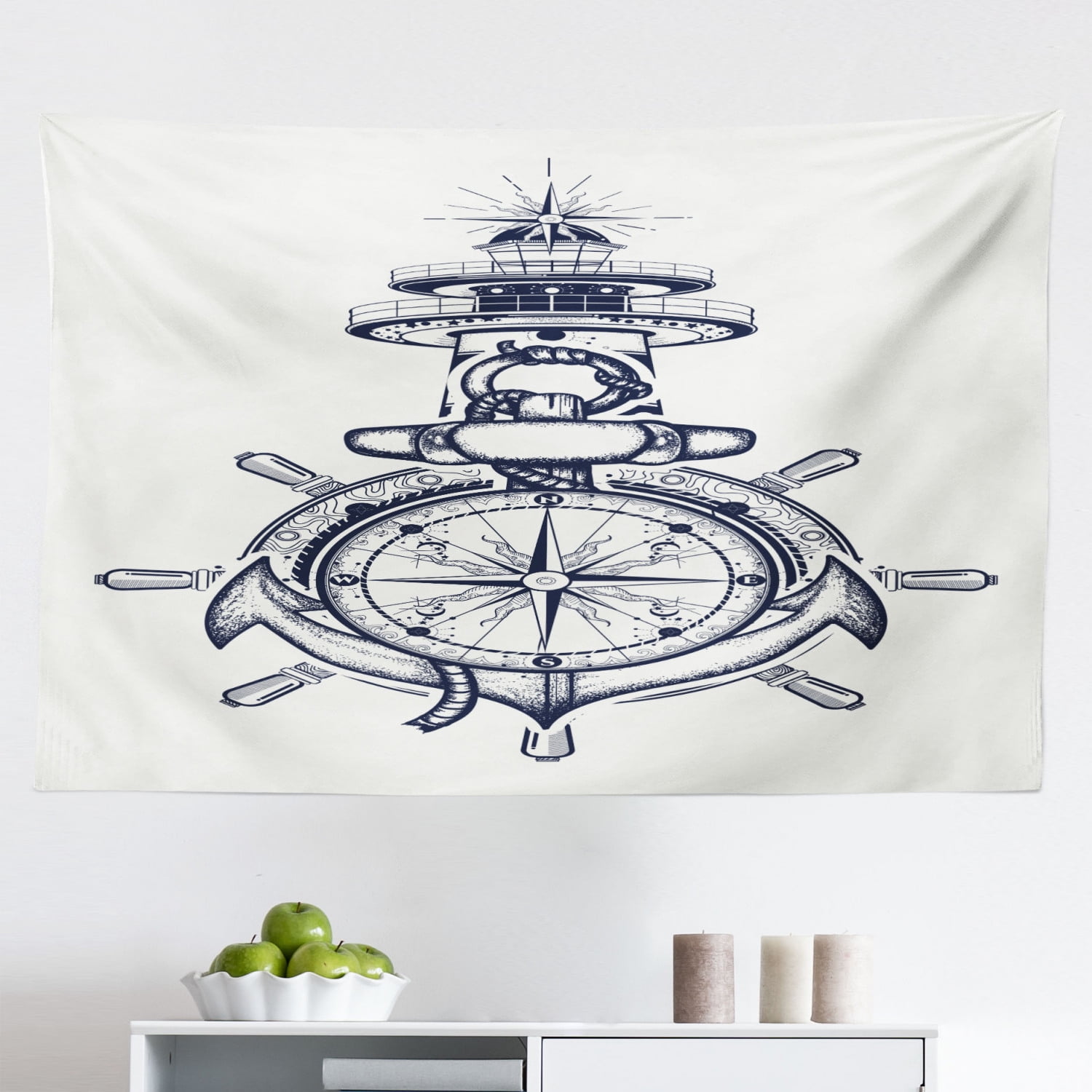 Navy White Tapestry, Maritime Knots Symbols Tackle Informational ...