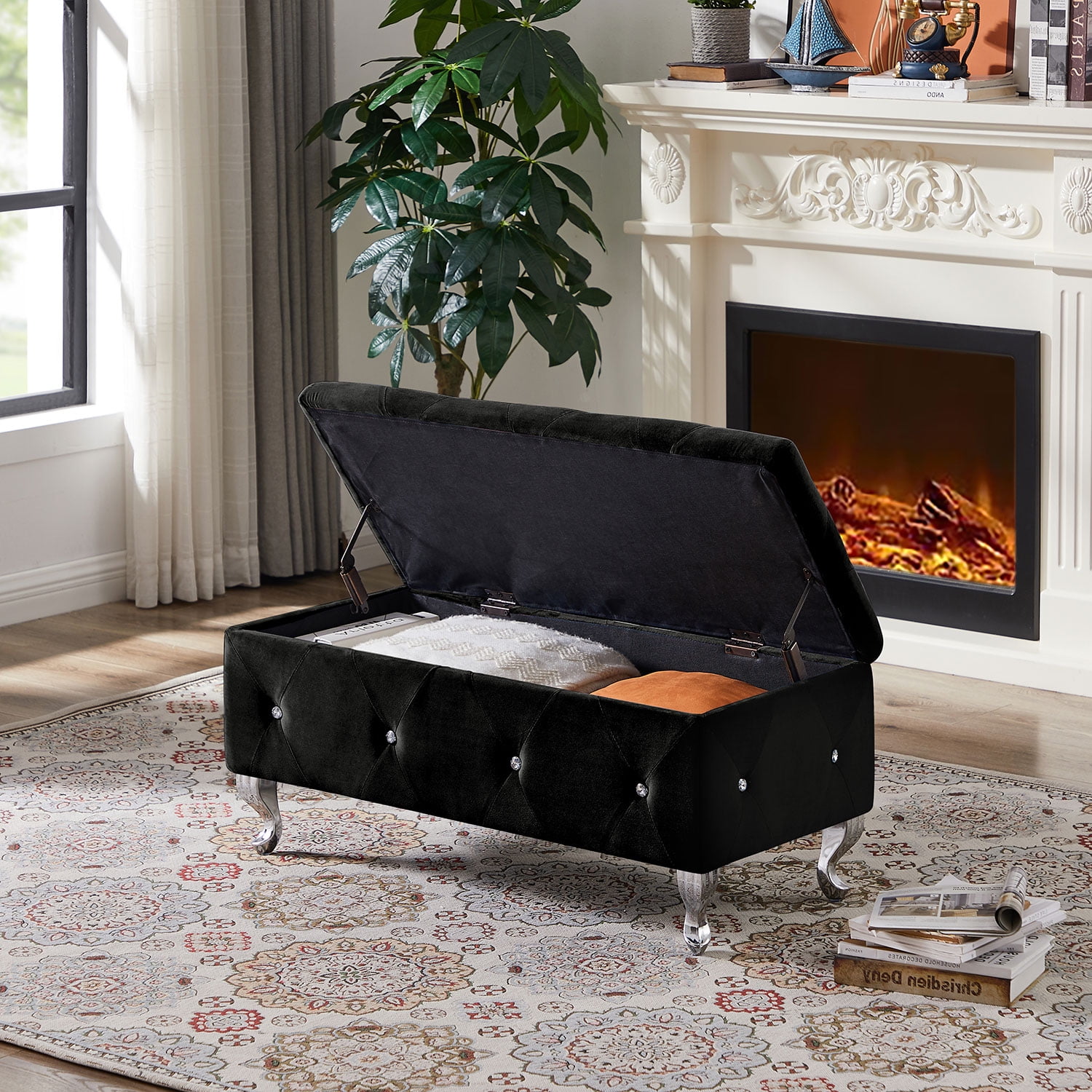 Royard Oaktree Storage Bench Upholstered Ottoman Bench with Hidden ...