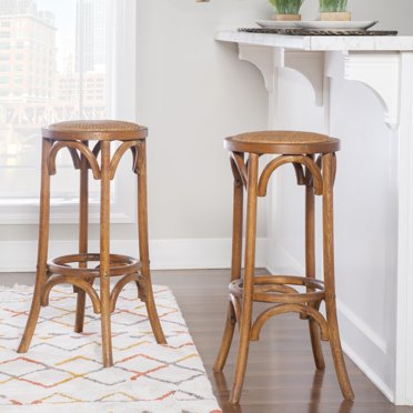 "Linon Rae Rustic Natural Bar Stool, Backless, 24"" Seat Height, Brown ...