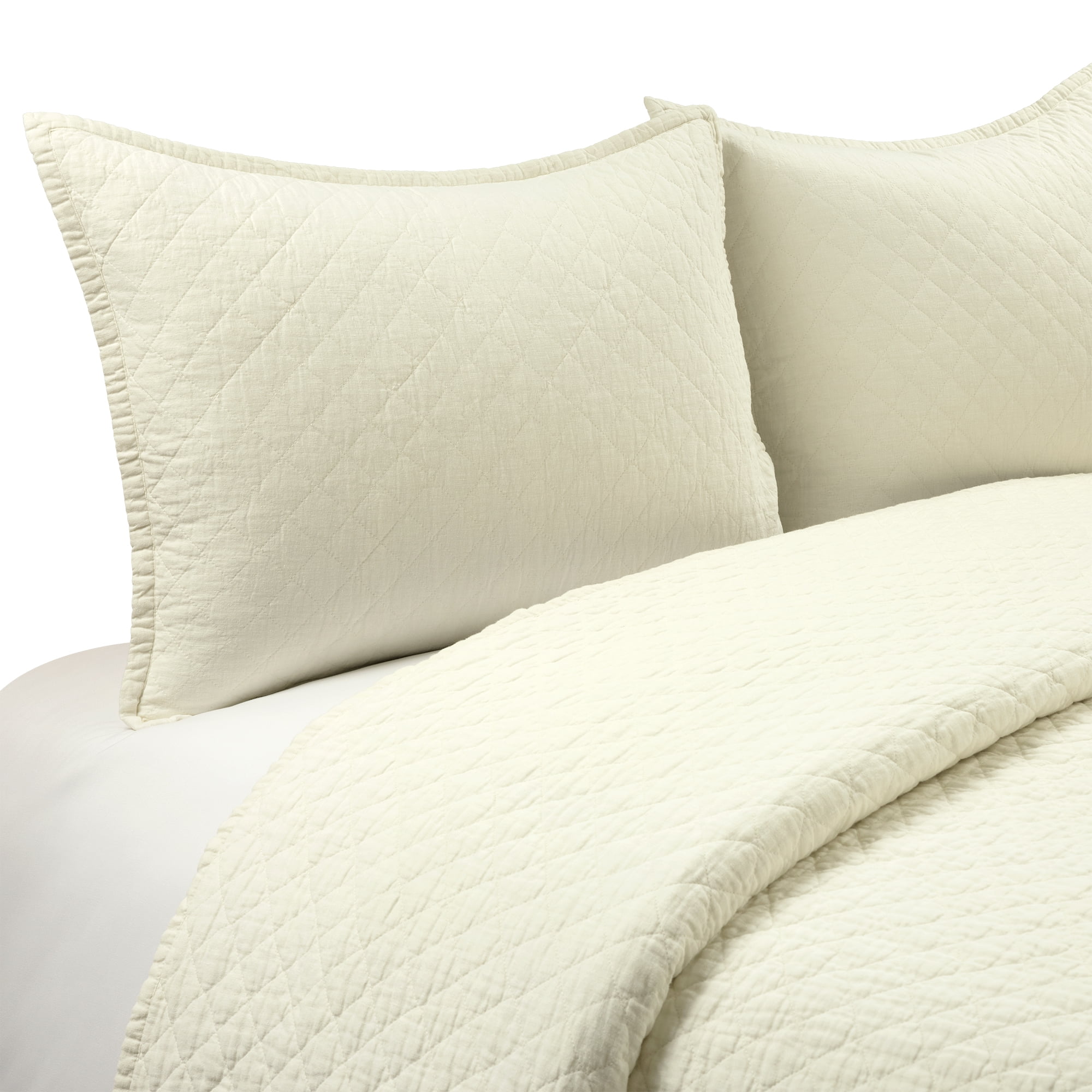 Lush Decor Belgian Flax Prewashed Linen Rich Cotton Blend Quilt Ivory ...