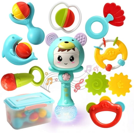 CUTE STONE Baby Rattles Teethers Set, Electronic Rattle Shaker with ...