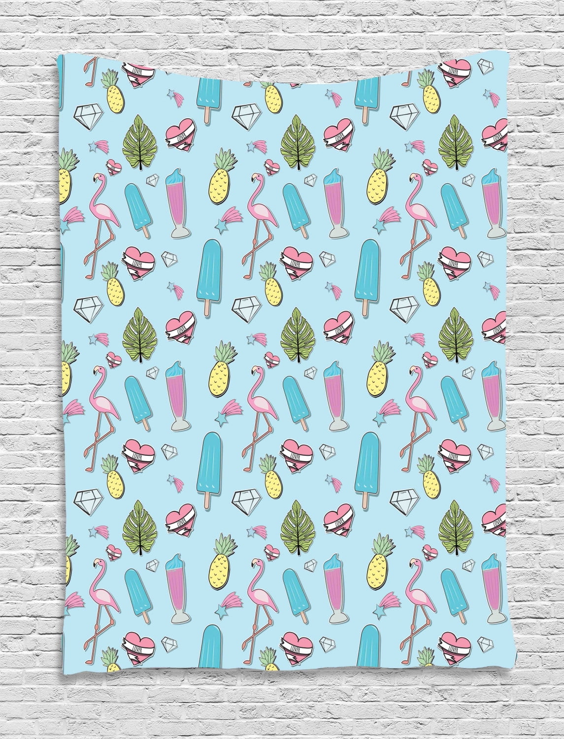Summer Tapestry, Repeating Fun Items of Popsicle Flamingo Pineapple ...