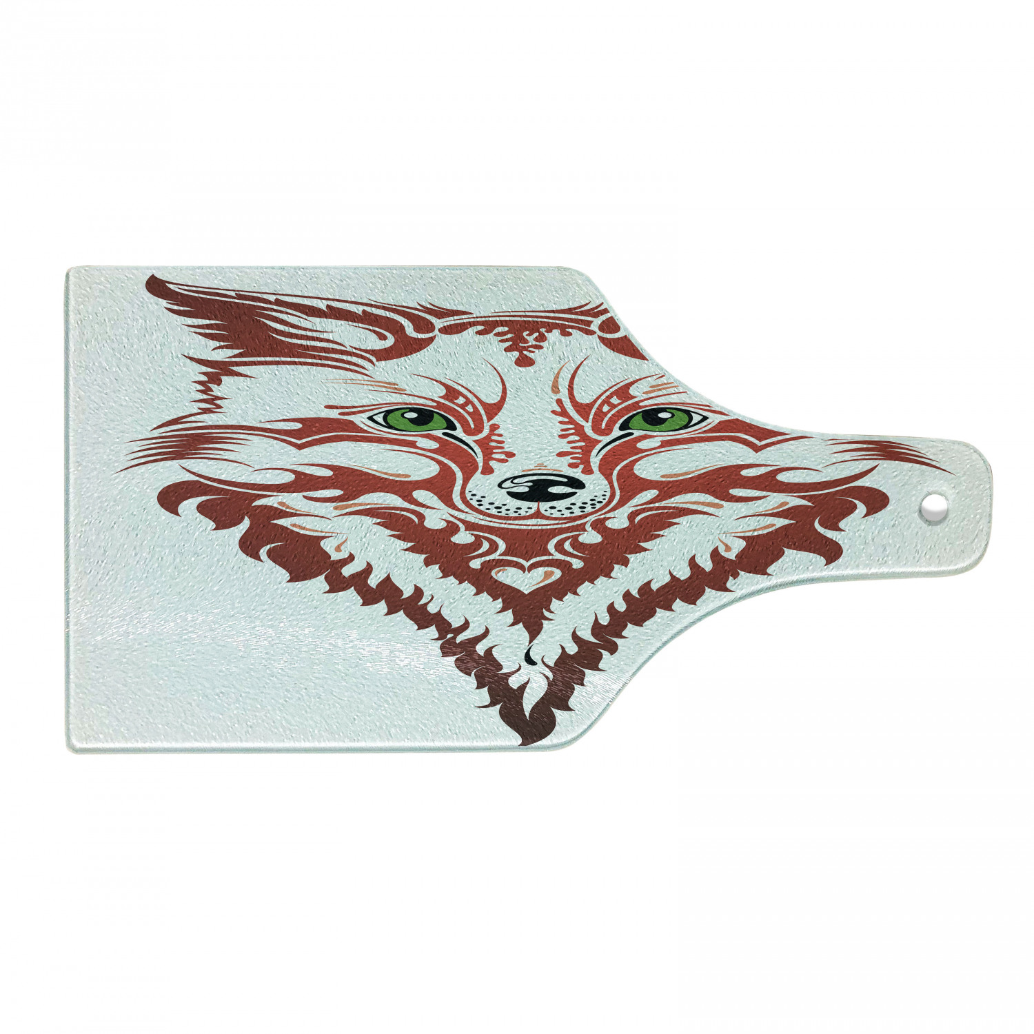 Fox Cutting Board, Patterned Portrait of Fox Sharp Green Eyes Wavy ...