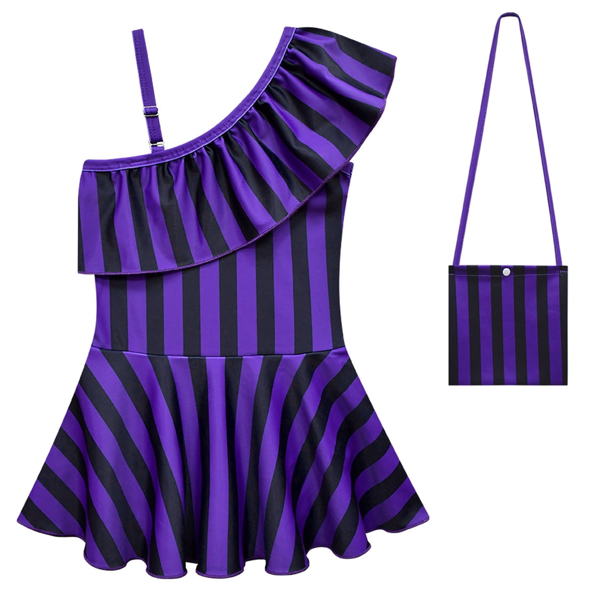 Wednessday Addams Swimsuit with Swim Cap and Girls Bag, 3-12 Y ...