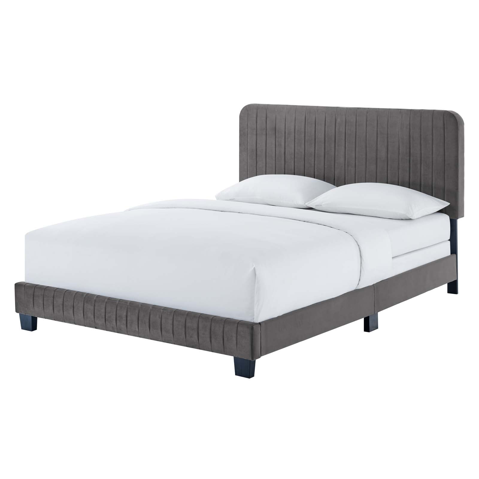 Tufted Platform Bed Frame, Full Size, Velvet, Grey Gray, Modern ...