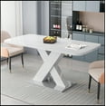 Modern Square Dining Table, Stretchable, White Table Top+MDF X-Shape ...