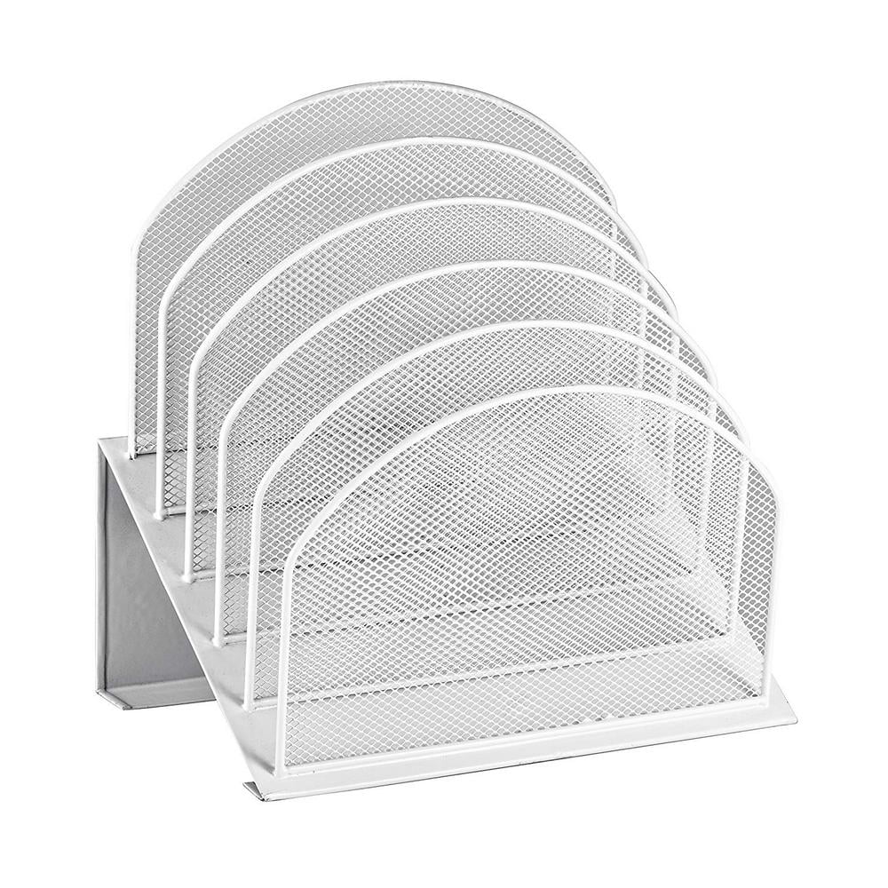 AdirOffice Metal Mesh 5 Section Desktop Organizer Paper Sorter, White ...