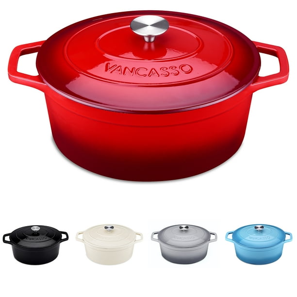 vancasso Cast Iron Pan Easy to Clean,Round Enamel Dutch Oven with Lid 6 ...