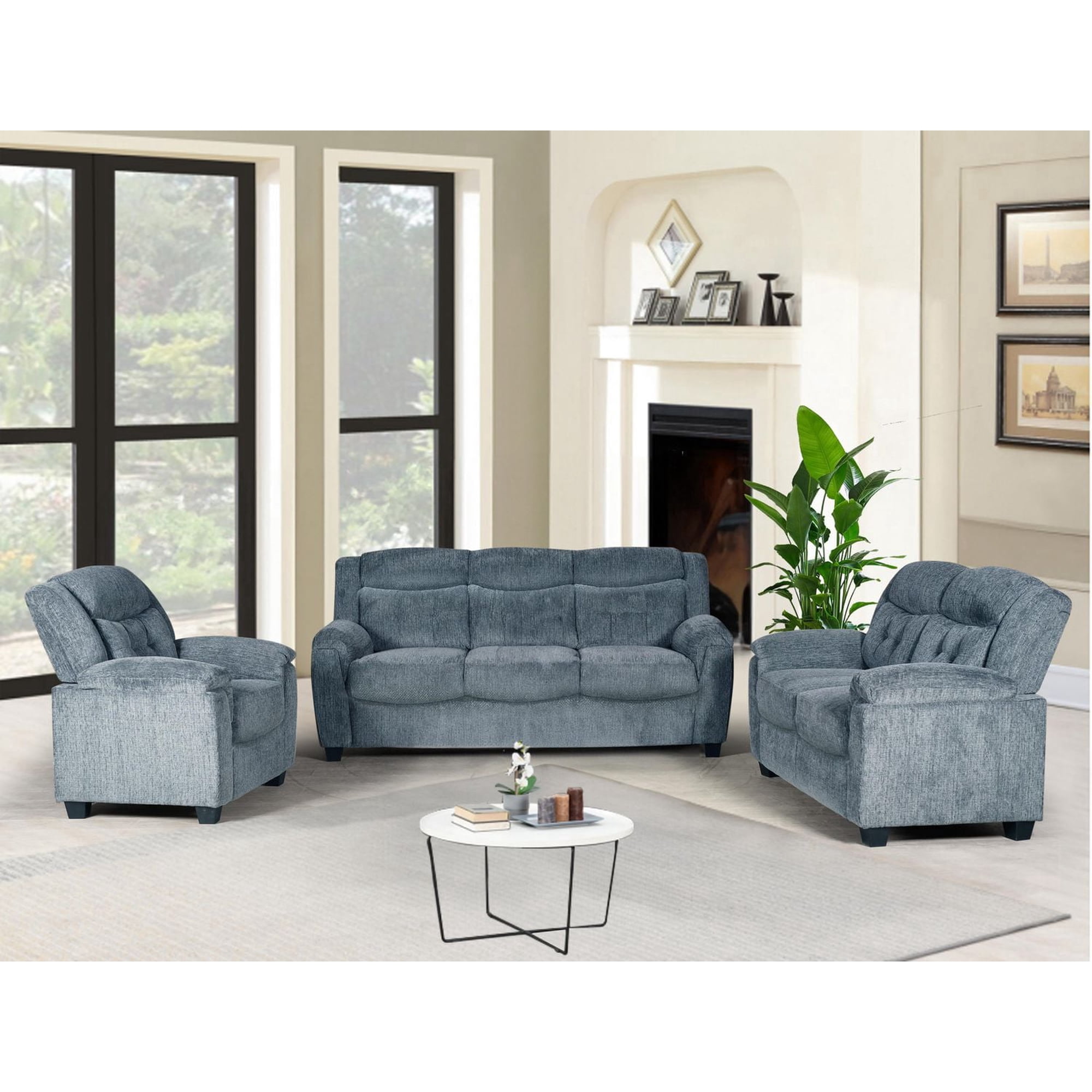 Click here for K-Living Chenille Fabric Sofa In Dark Grey Color prices