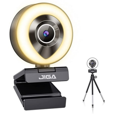 JIGA 1080P Webcam with Microphone and Ring Light, Web Camera Plug and ...