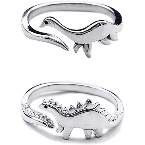 Heytea 2-4Pcs Cute Dinosaur Tyrannosaurus Triceratops Ring Set 14K ...