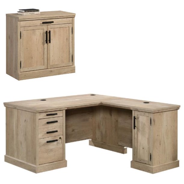 Home Square 2-Piece Set with 60" L-Shaped Desk & Utility Stand Library ...