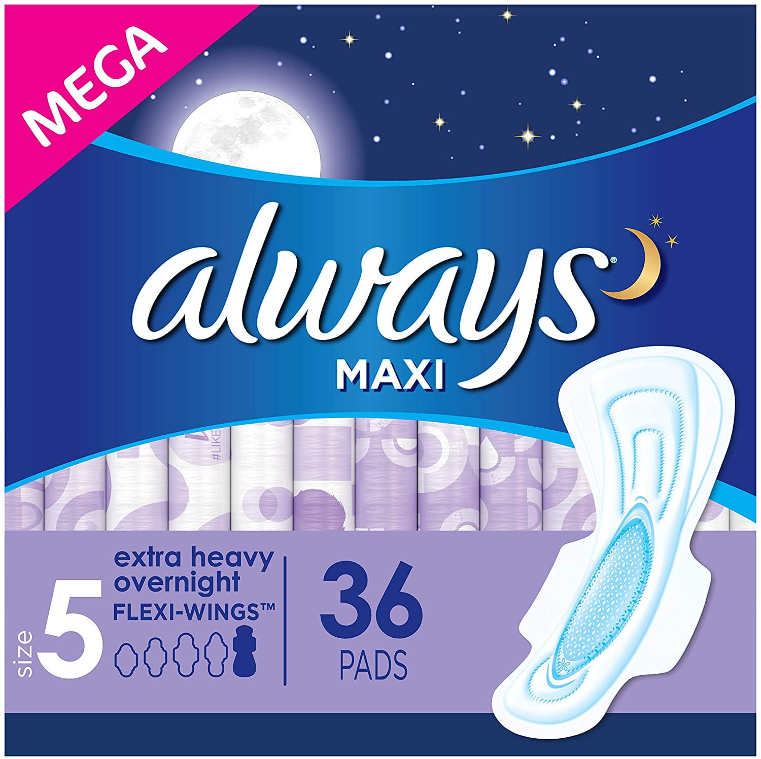 Always Maxi Feminine Pads for Women, Size 5, Extra Heavy Overnight ...