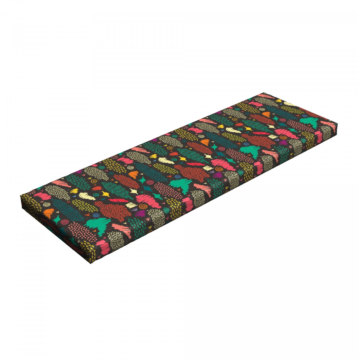 Boho Bench Pad, Colorful and Abstract Shapes in Doodling Style Vintage ...