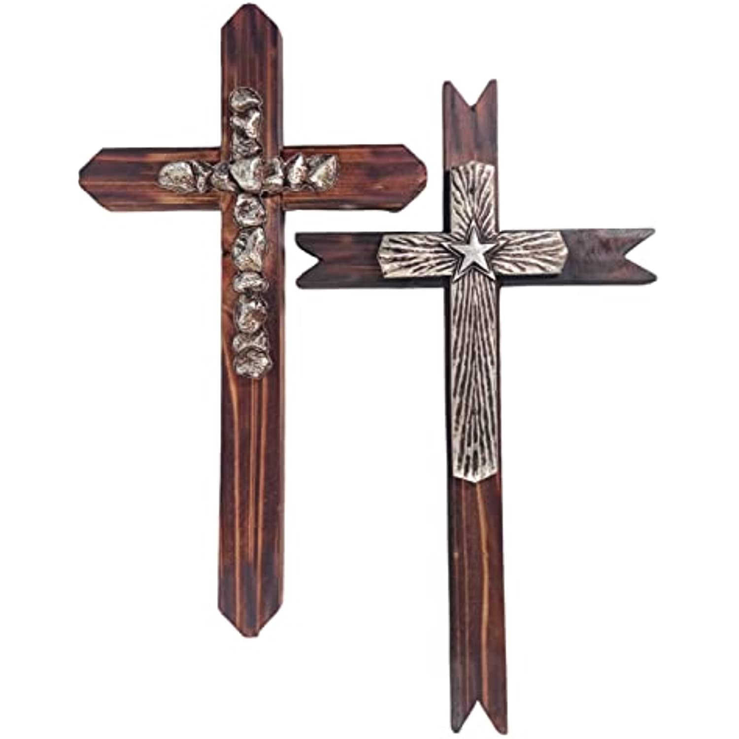 Urbalabs Western 22 Inch Wood 2 Pack Wall Cross Cowboy Decor Star Roper ...