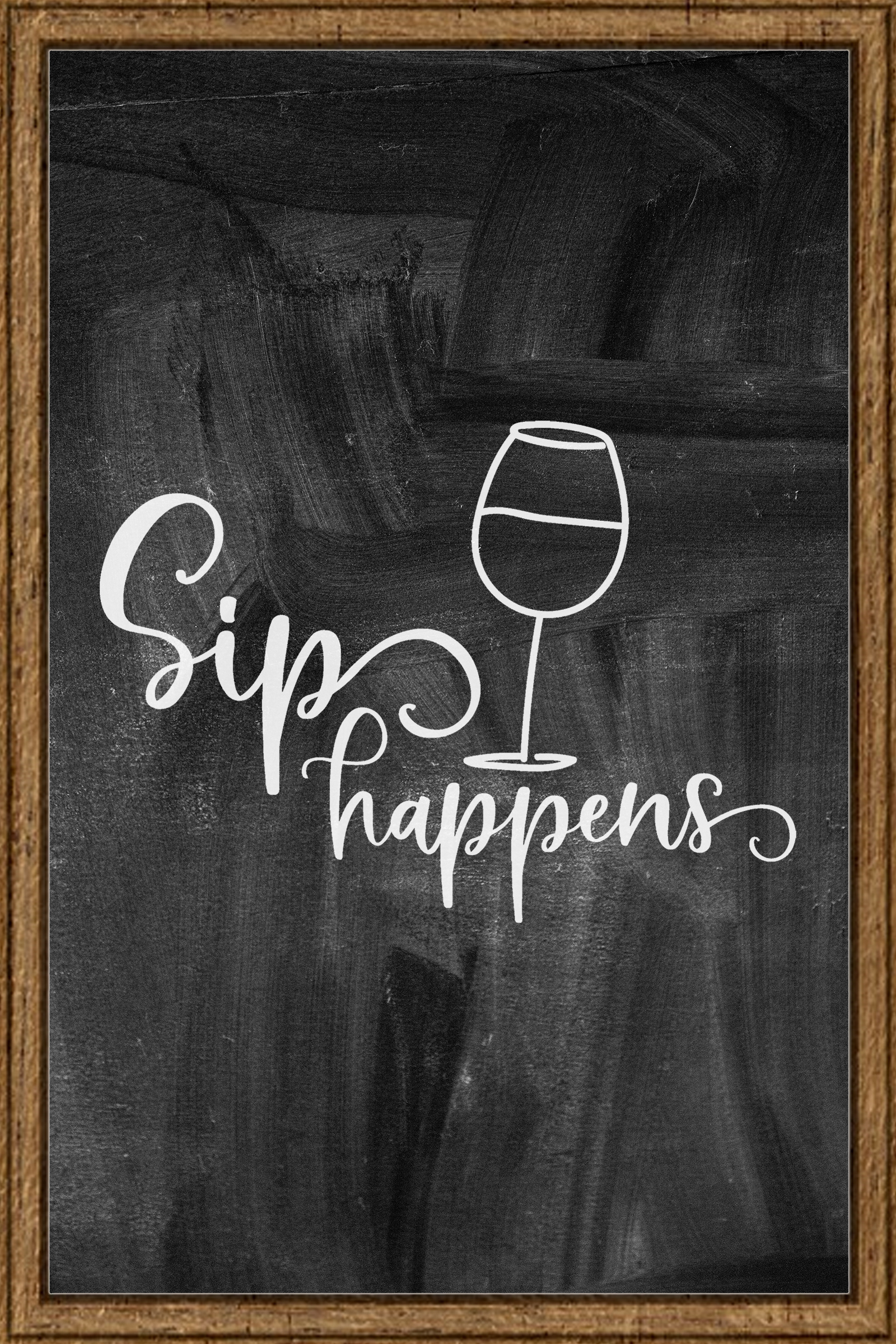 Sip happens cursive wine glass funny drinking alcohol Tin Sign Chalk ...