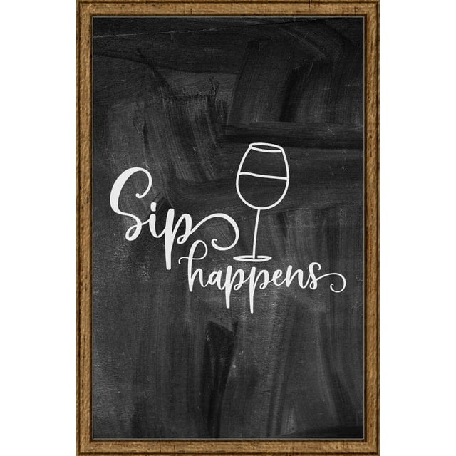 Sip happens cursive wine glass funny drinking alcohol Tin Sign Chalk ...