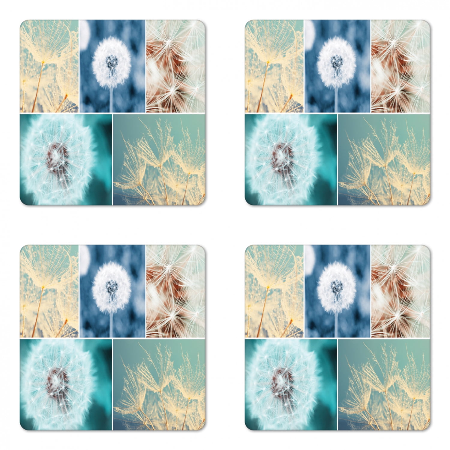 Dandelion Coaster Set of 4, Blooming Dandelion Flowers Fluffy Soft ...