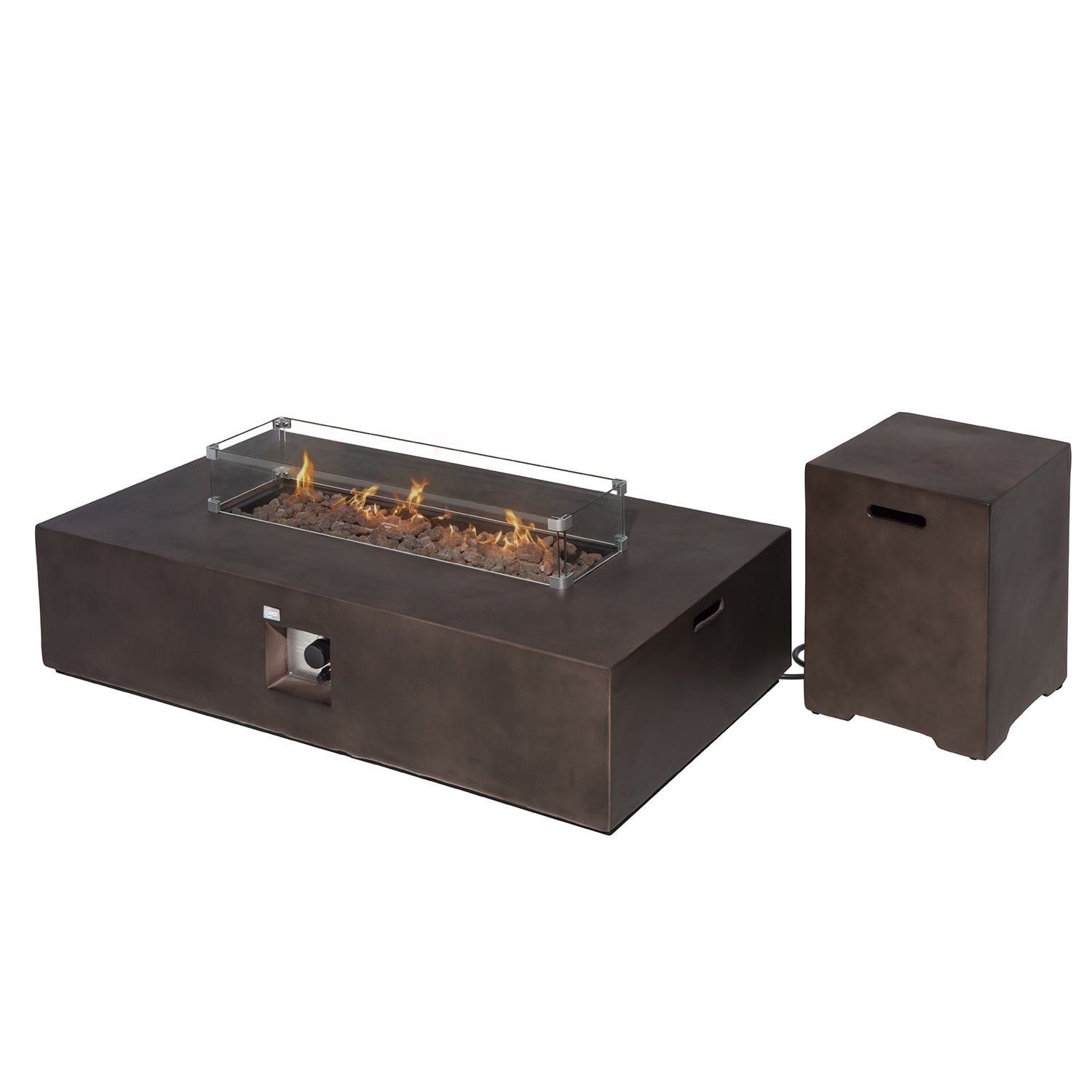 COSIEST 2-Piece Outdoor Propane Rectangle Concrete Bronze Fire Pit ...