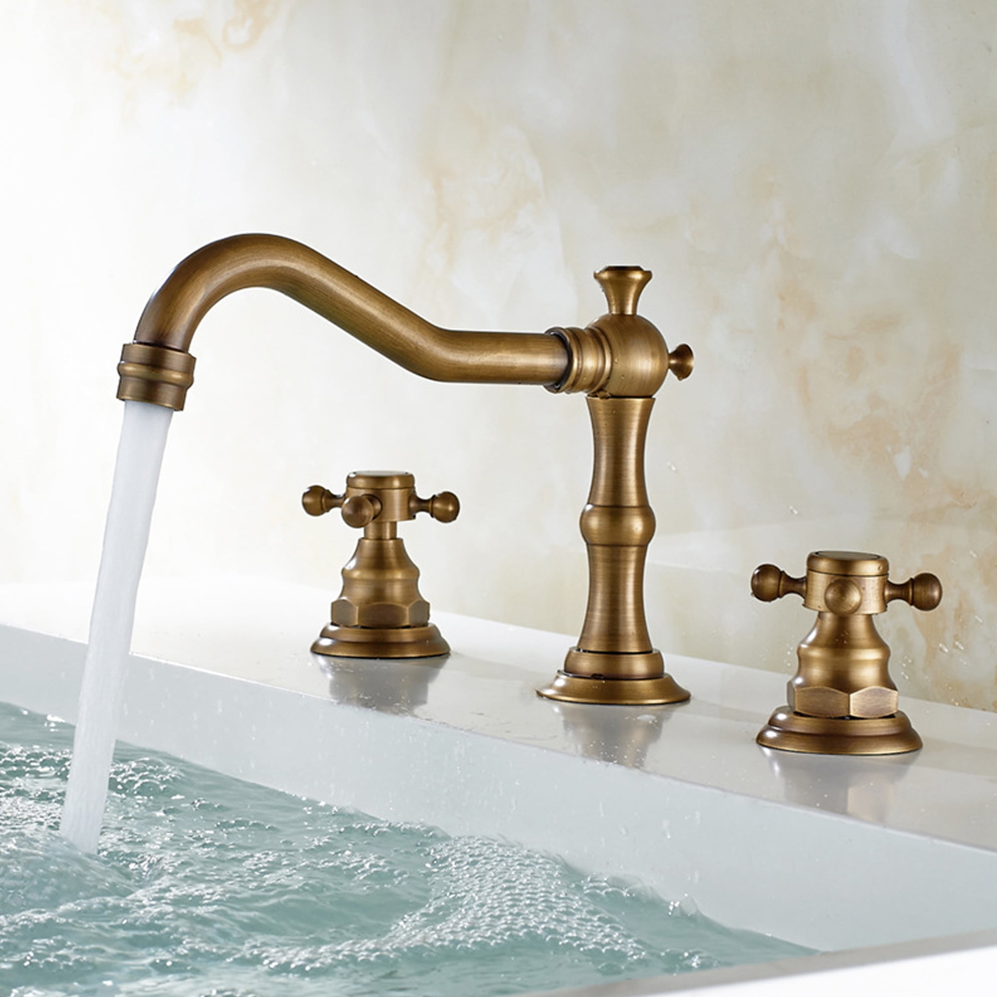 2 Handles 3 Holes Widespread Bathroom Sink Faucet Antique Brass
