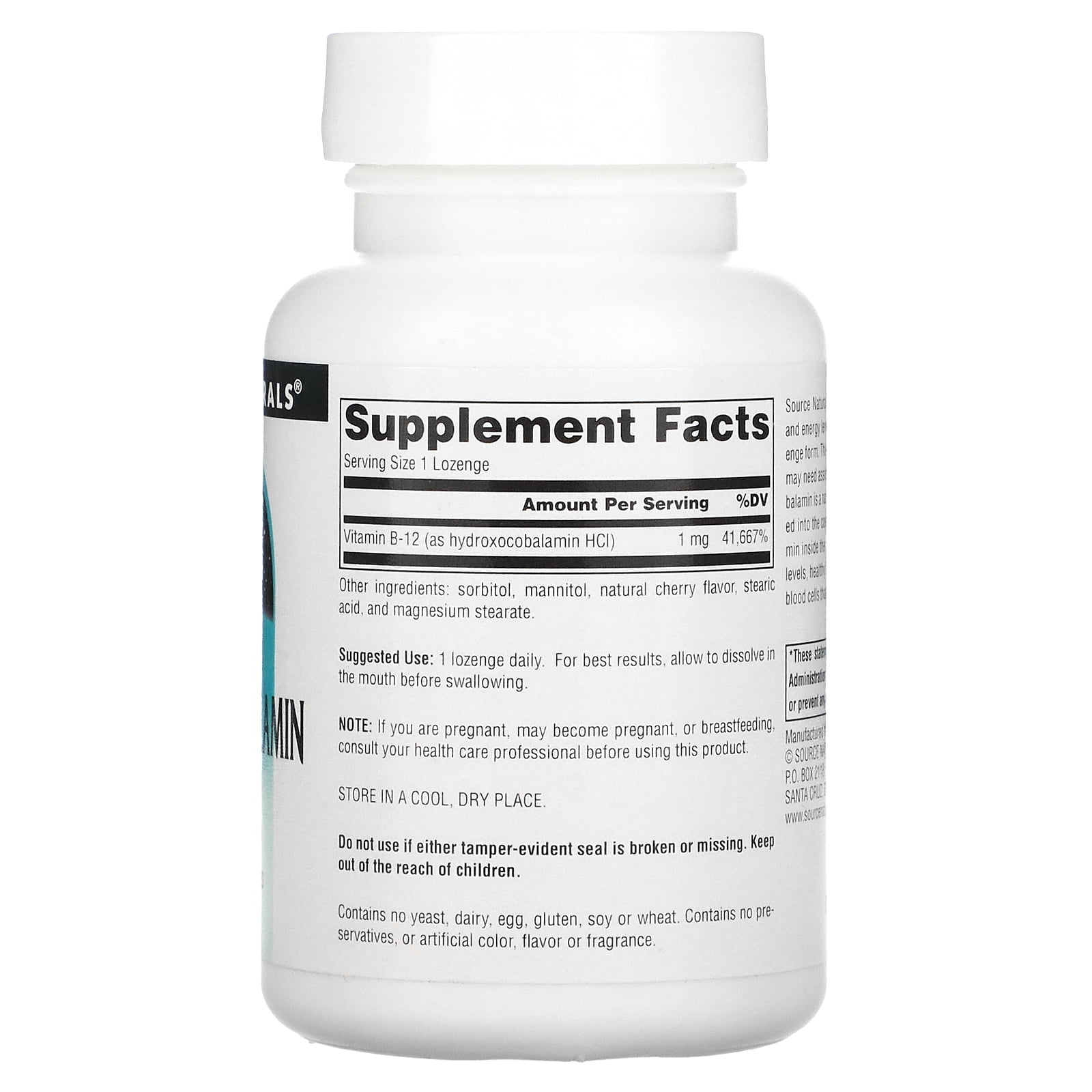 Hydroxocobalamin Vitamin B 12 Cherry 1 Mg 240 Lozenge Source Naturals