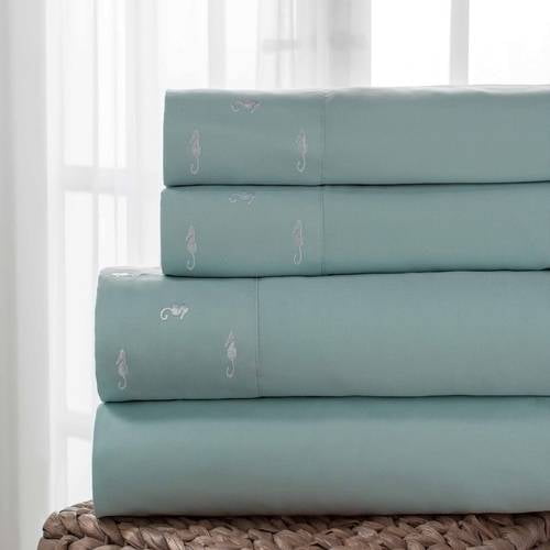 Hotel Coastal Microfiber Embroidered Sheet Set - Walmart.com