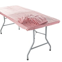Fun Express Bulk 12 Pieces 6 Ft. Red Gingham Rectangle Fitted Plastic ...