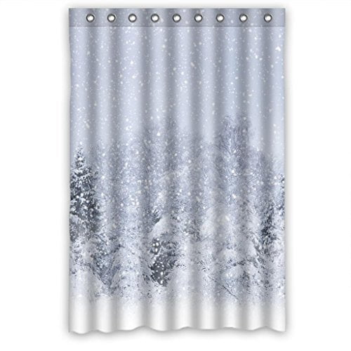 MOHome Gray White Snow Scenery Christmas Tree Winter Shower Curtain ...