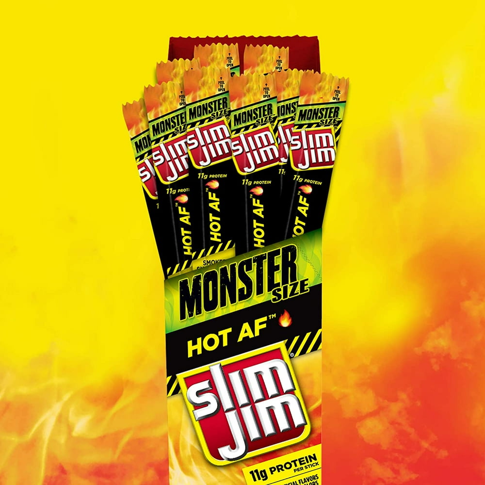 Slim Jim Monster Smoked Meat Snack Stick Hot Af Flavor Packed With Protein 194 Oz Stick 18