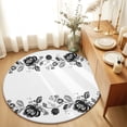 Black Roses 7' Round Rug for Living Room Conversation Area, Botanical ...