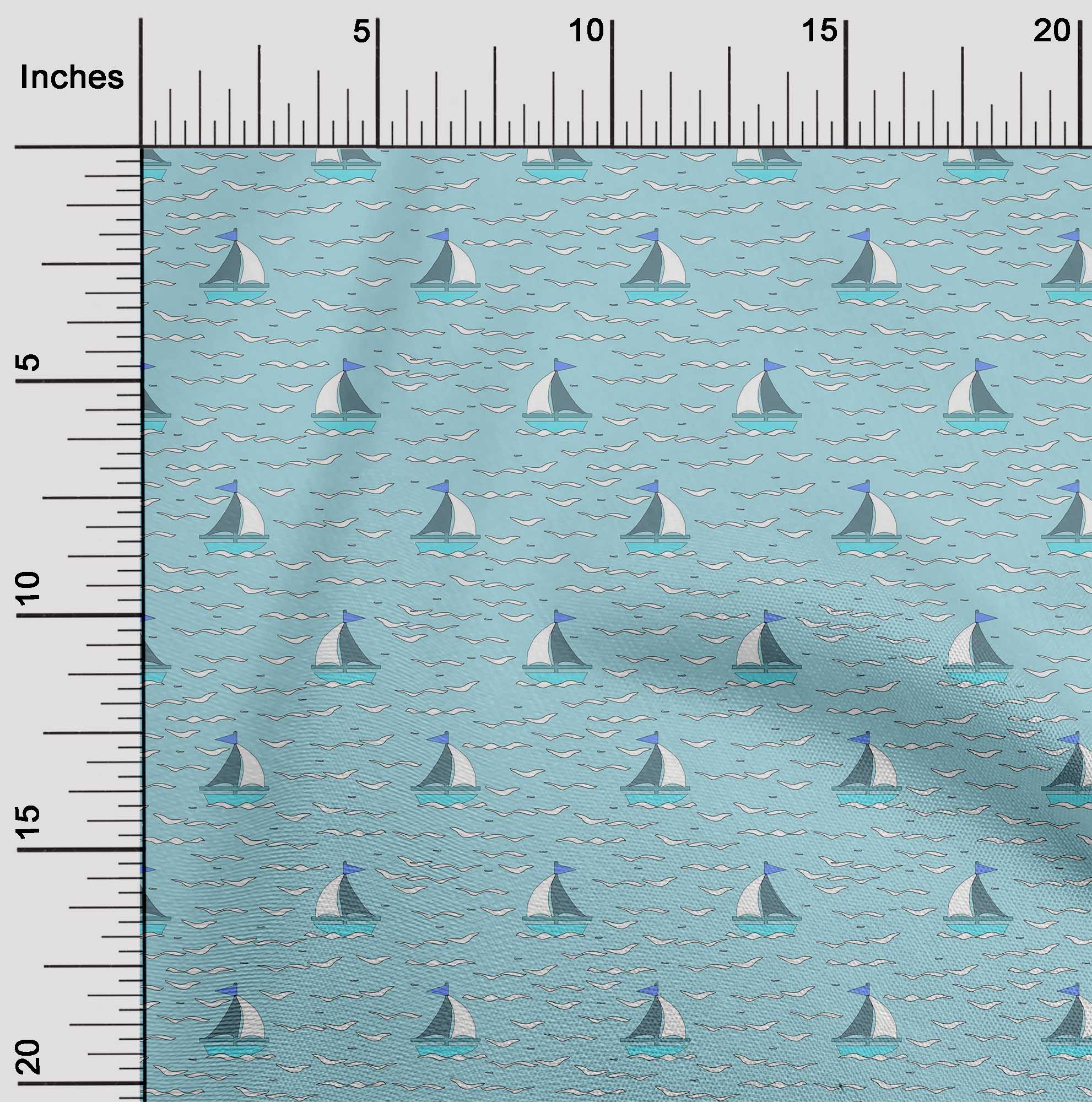 oneOone Viscose Jersey Fabric Waves & Sailboat Ocean Print Fabric BTY ...