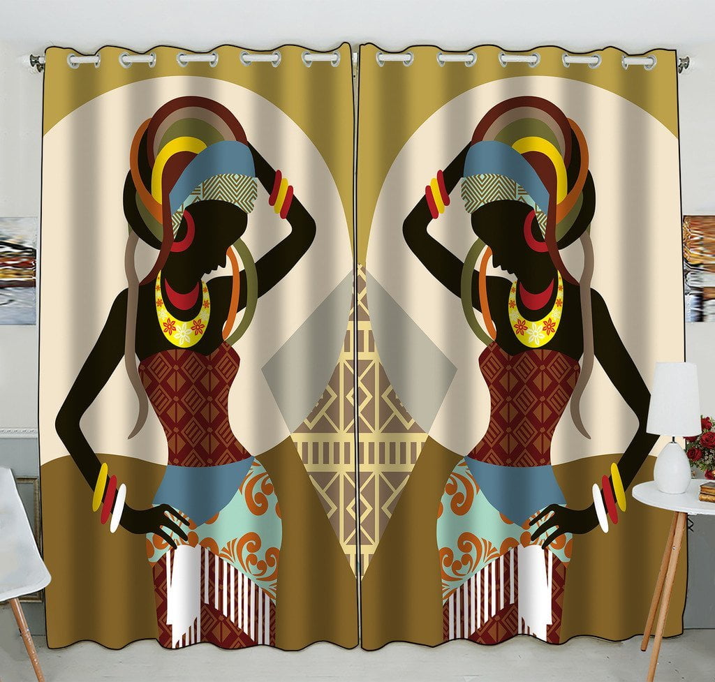 GCKG Popular African Woman Window Curtain Kitchen Curtain Size 52(W)x84 ...
