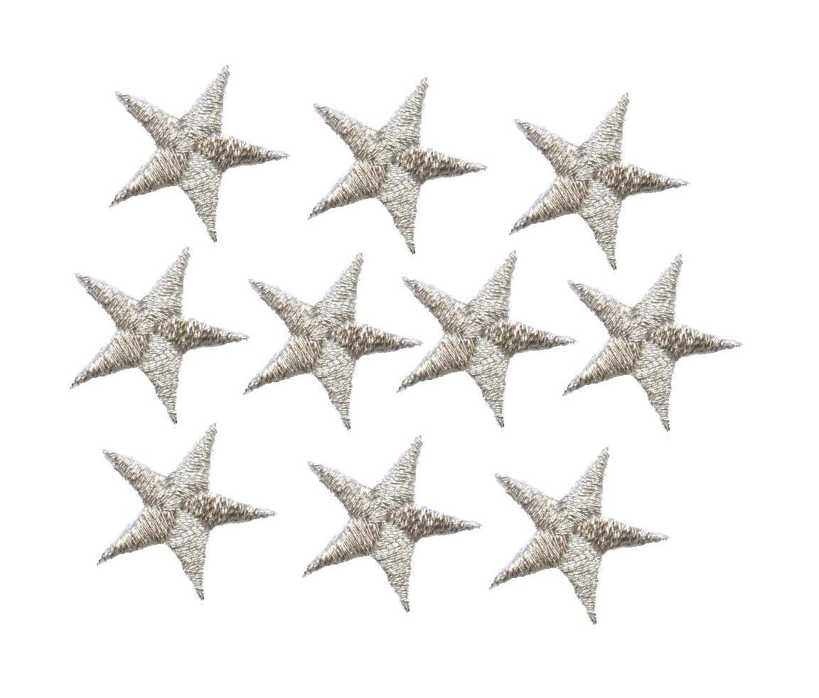1-1/4" - Silver Star (PACK of 10 PIECES) Iron on Embroidered Applique ...