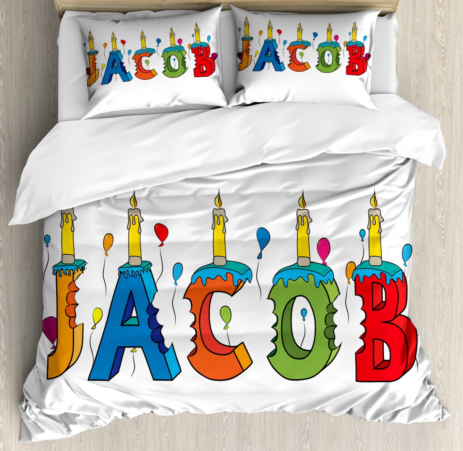 Jacob Queen Size Duvet Cover Set, Cartoon Colorful Festive Letters ...