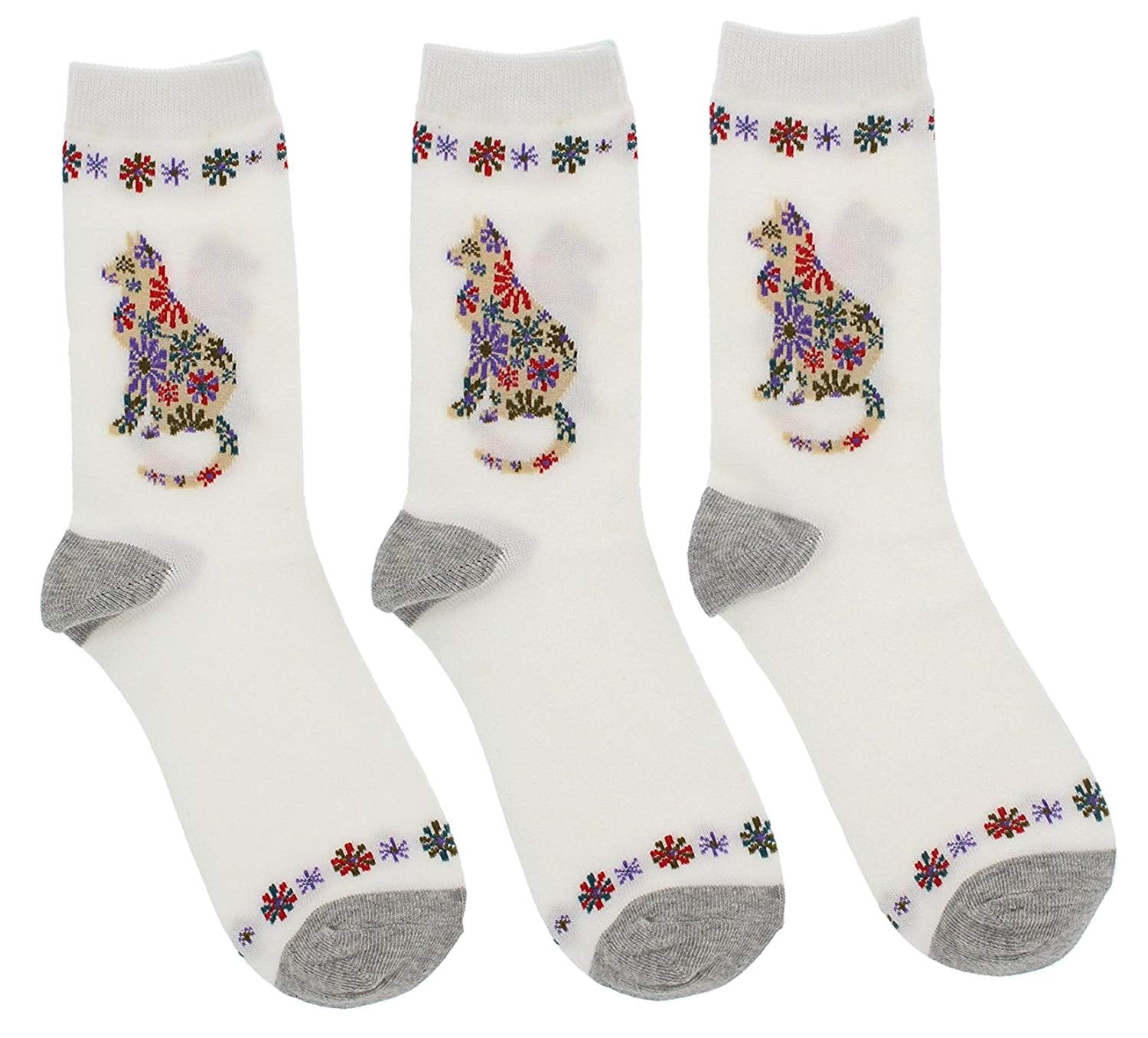 Sock Drawer Women's Novelty Fun Colorful Calico Kitty Cat Crew Socks (3 ...