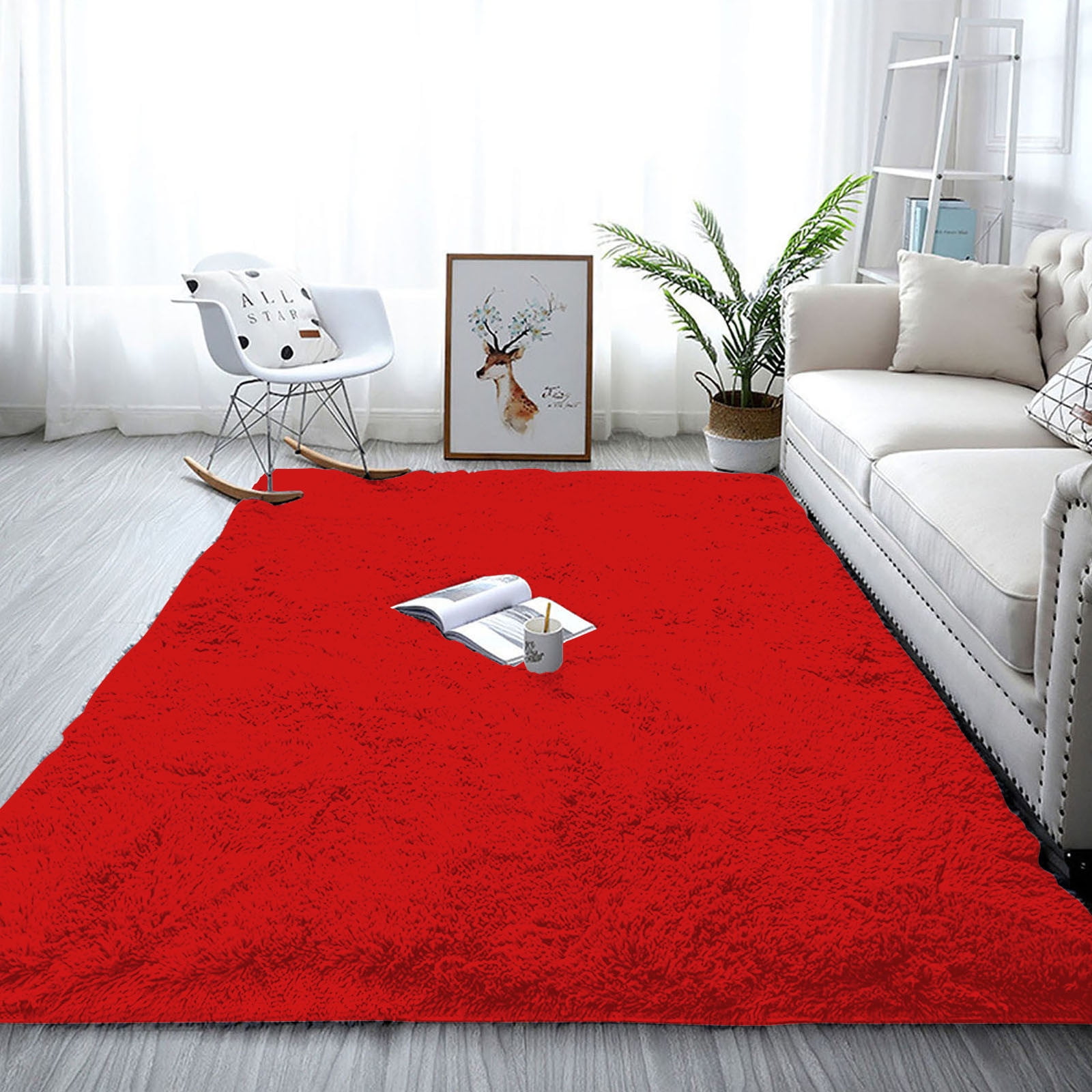 Gaiseeis Ultra Soft Modern Plush Carpet, Red, Round Area Rug for Home ...