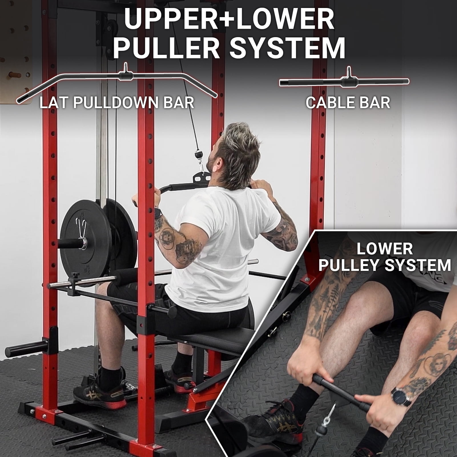 Buy ER KANG Power Rack Cage, Squat Rack with LAT Pulldown System ...