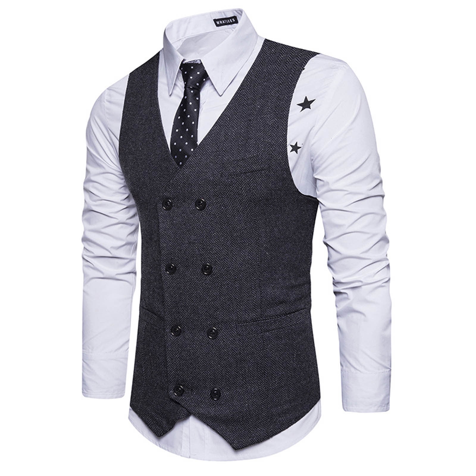 Lyinloo Men Woolen Double-Breasted Vest Suit Retro Business Waistcoat ...
