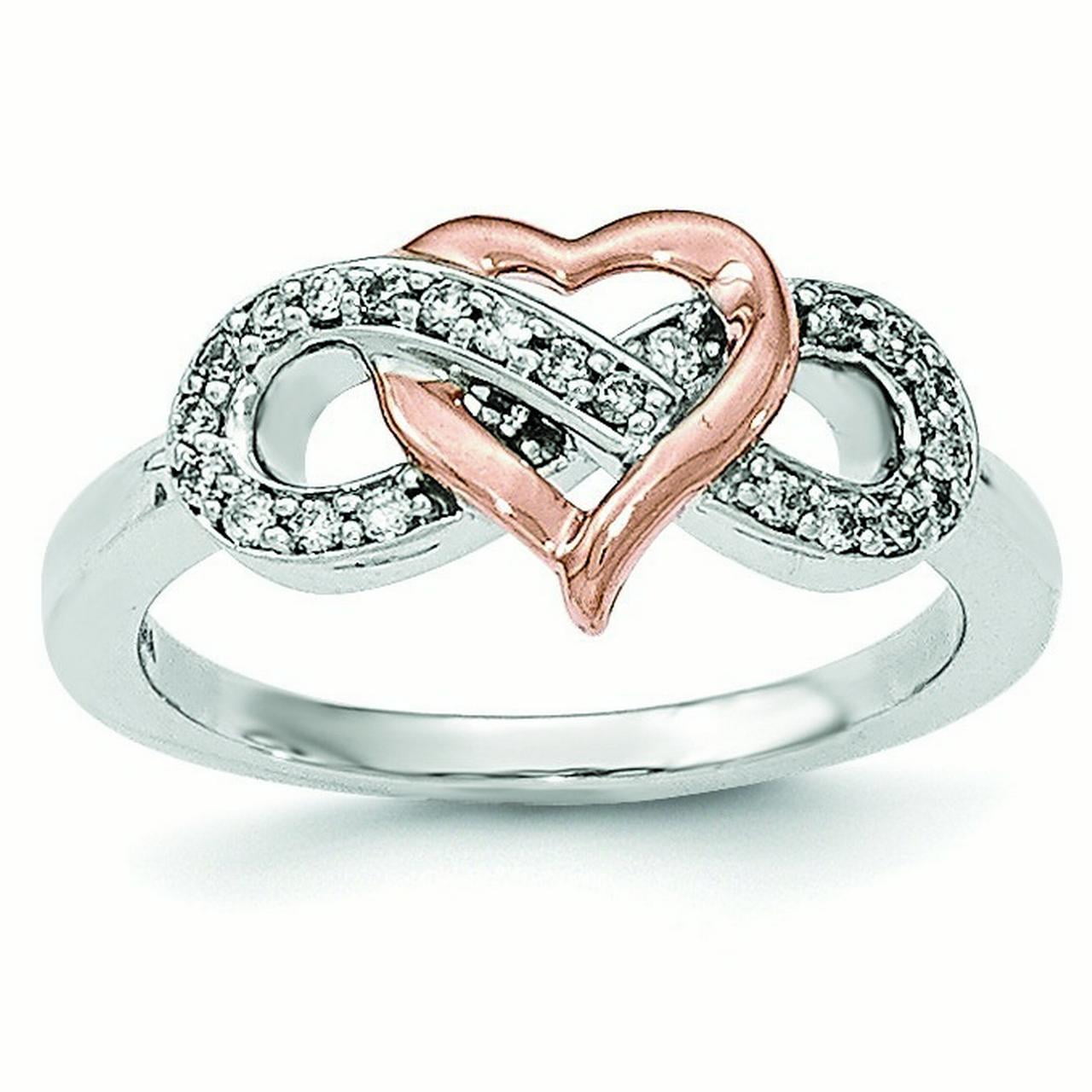 JewelryWeb - 14k Two Tone Gold Diamond Heart Infinity Symbol Ring - .16 ...