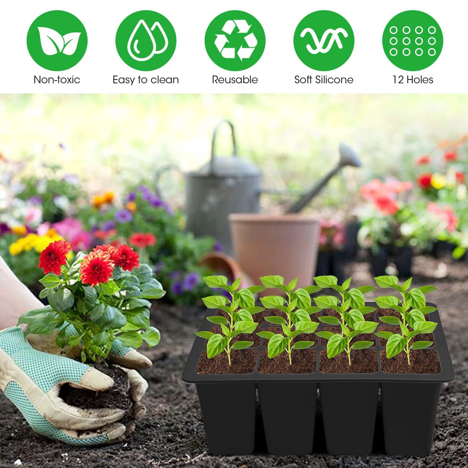 Skindy 12 Grids Seeds Starting Tray - with Drainage Holes, Silicone ...