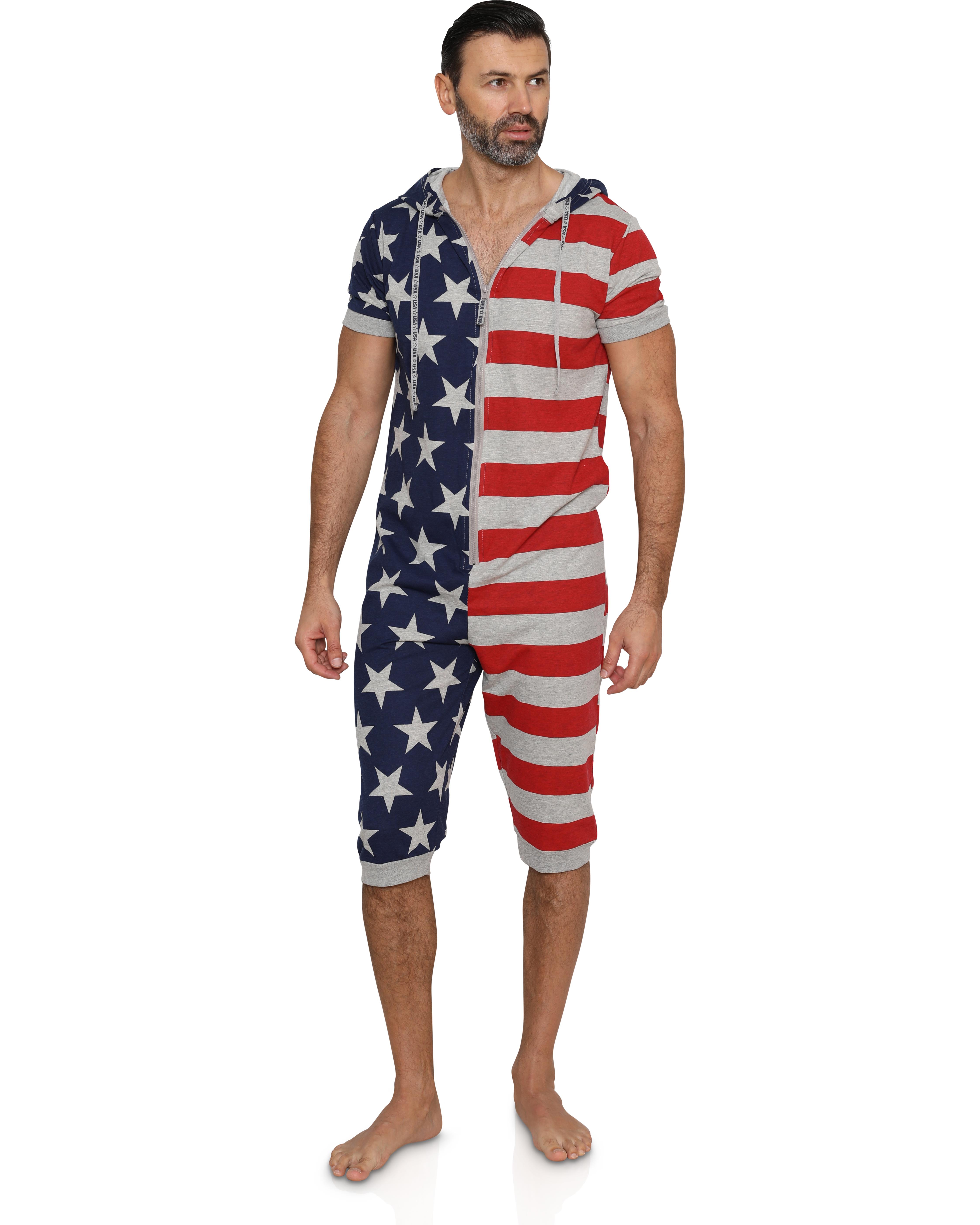 Prestigez USA Flag Mens Onesie Pajama Union Suit, Male, Gray, Size: L ...