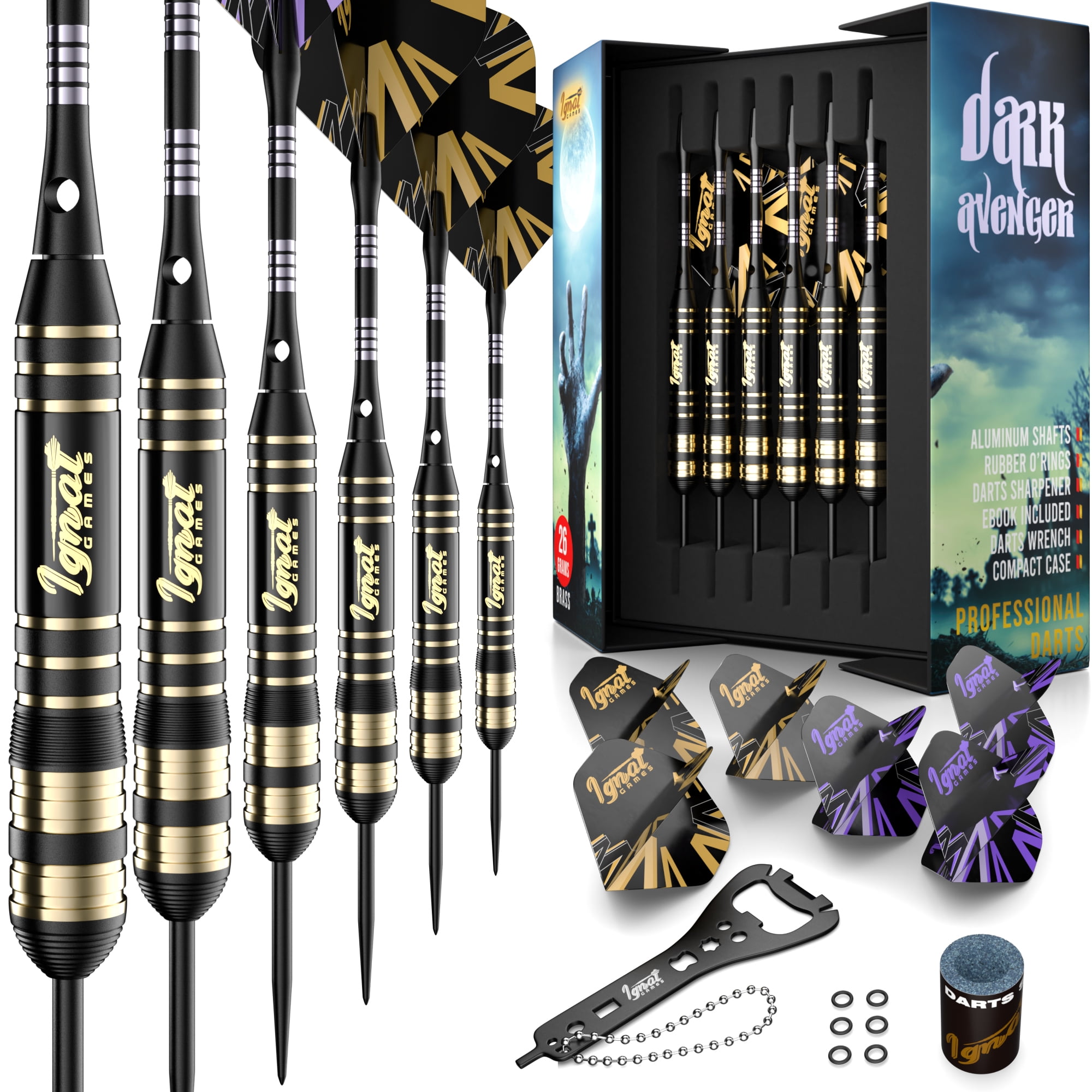 Ignat Games 26g Darts Metal Tip Set 6 Professional Darts with Stylish ...