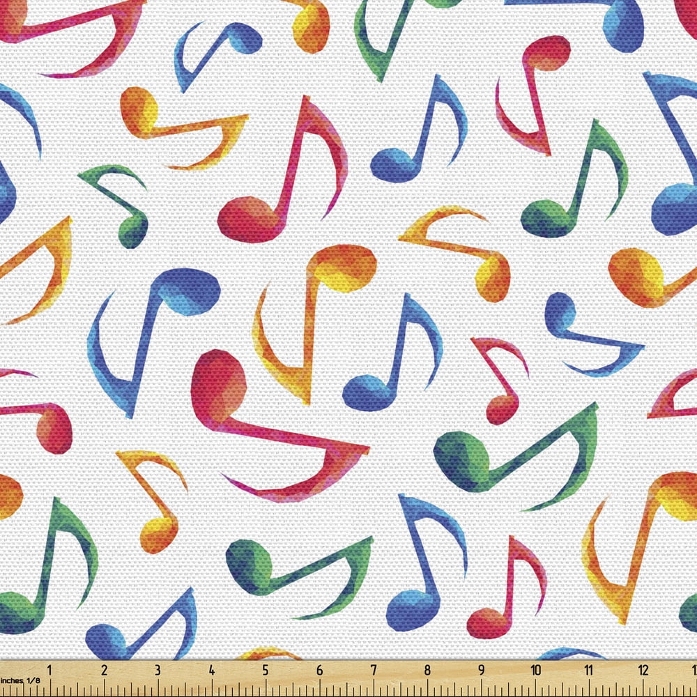 Music Fabric by the Yard, Musical Notes Melody Beats Watercolor Radio ...