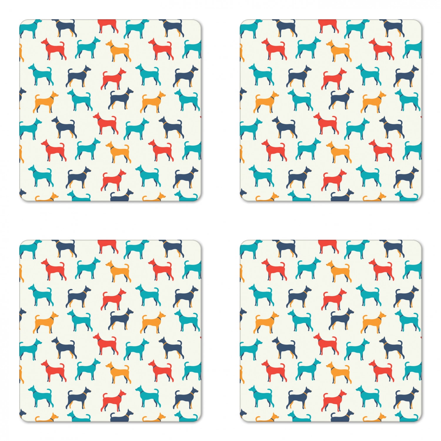 Dog Coaster Set of 4, Contemporary Colorful Illustration of Pet ...