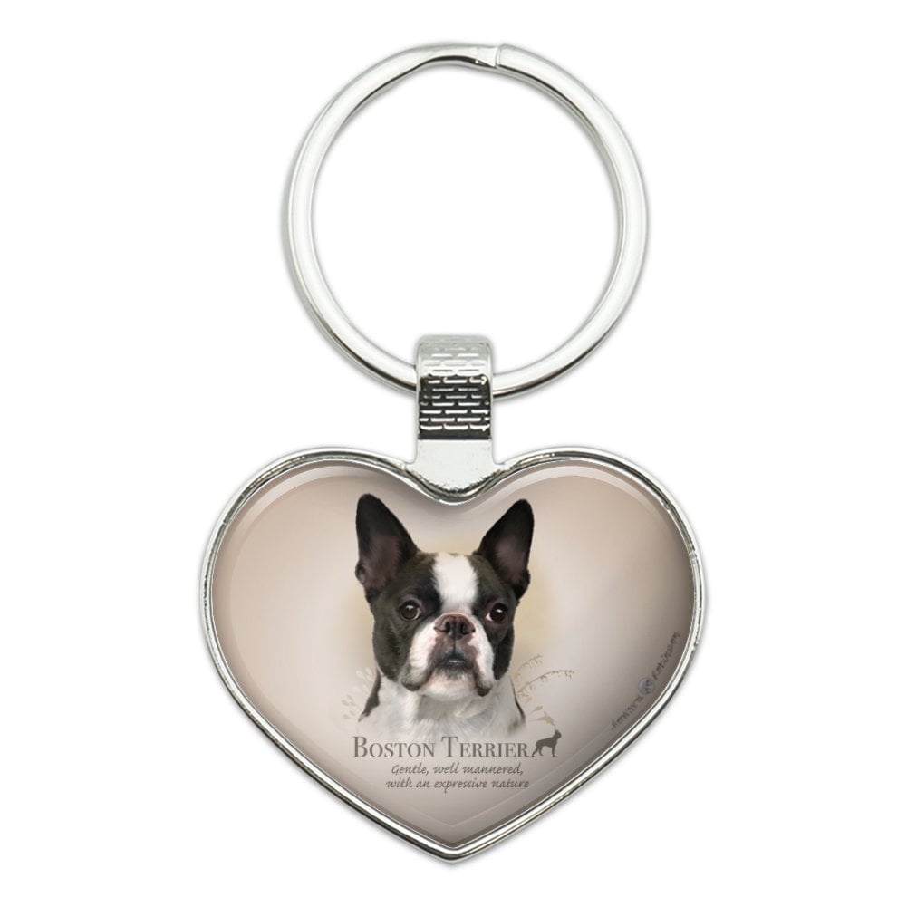Boston Terrier Dog Breed Heart Love Metal Keychain Key Chain Ring ...