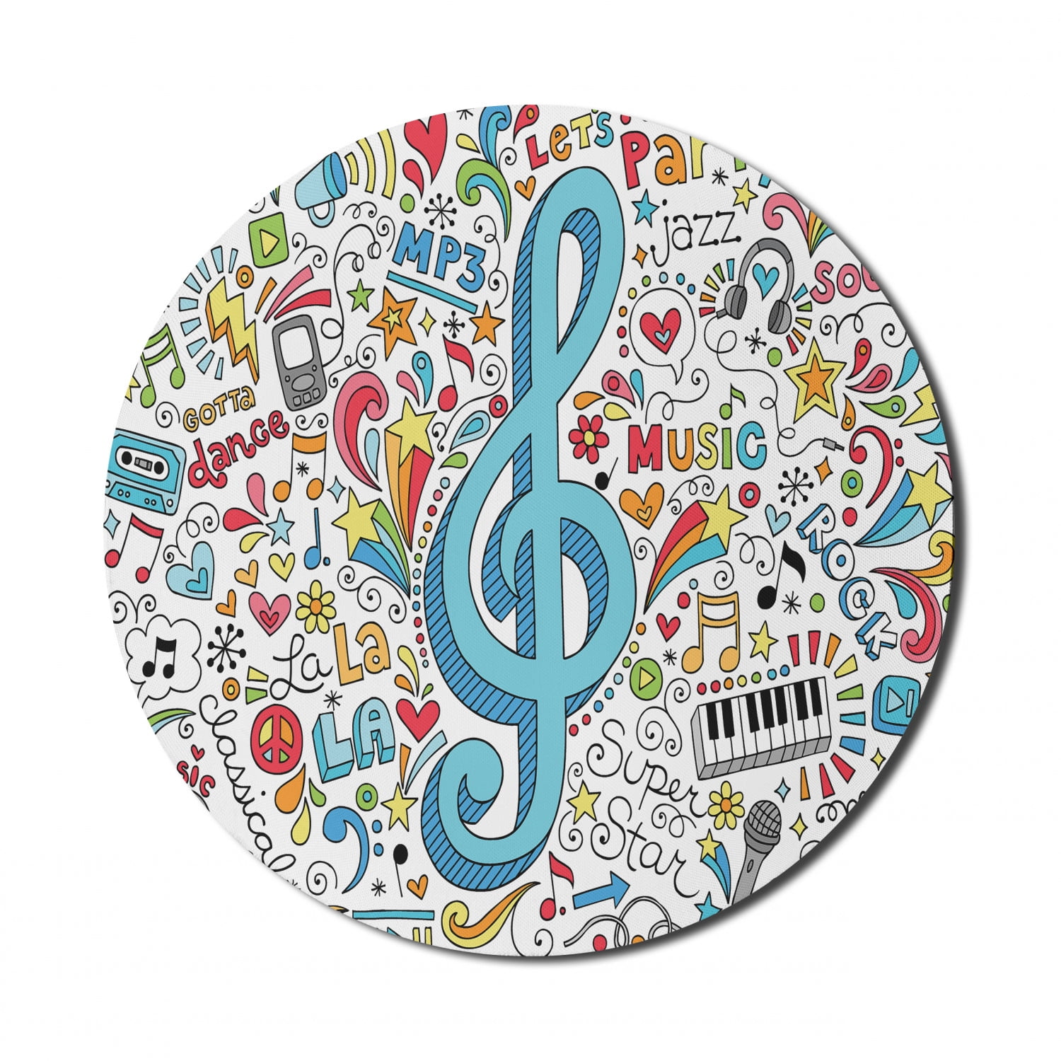 Music Mouse Pad for Computers, Big Clef with Notebook Doodle Style ...