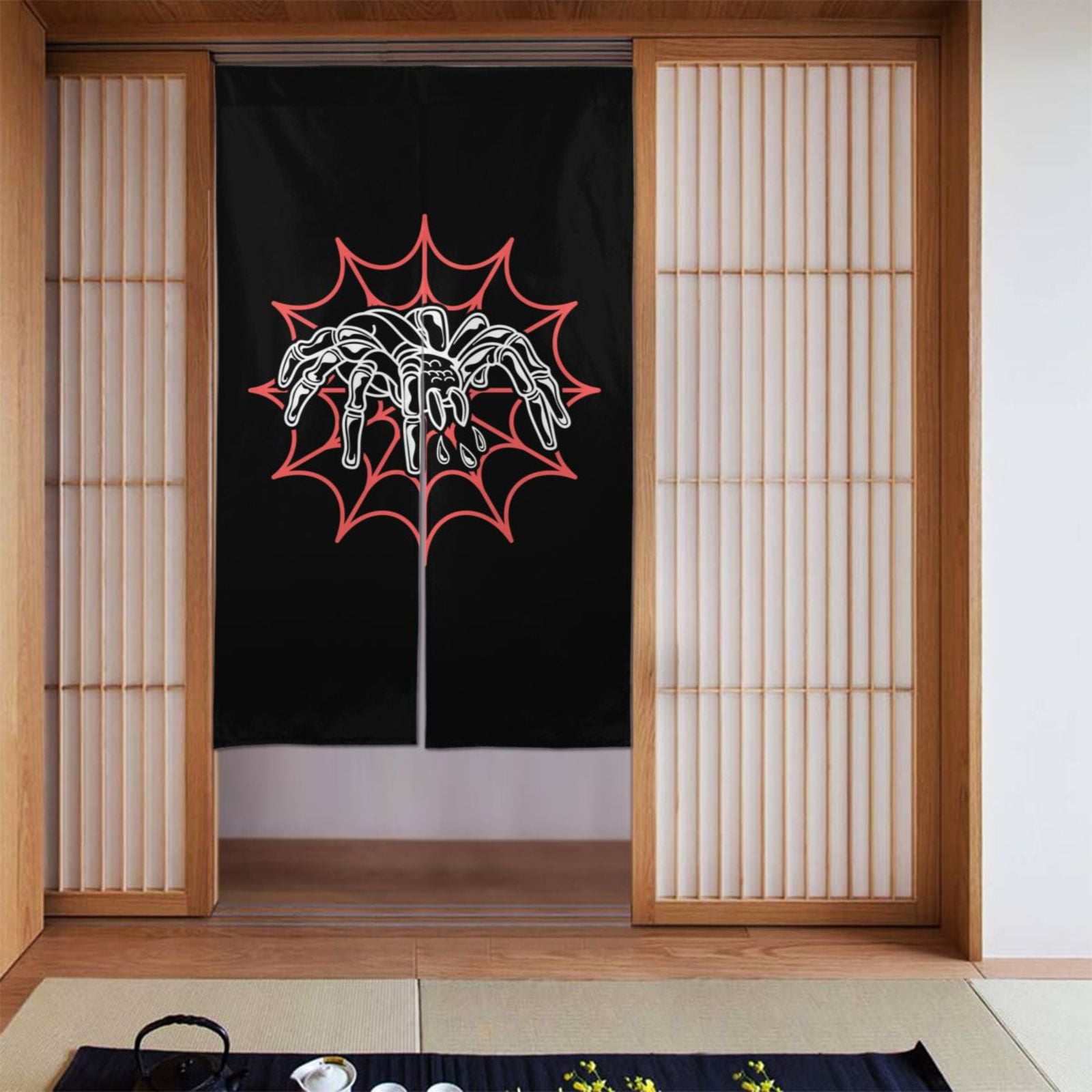 DouZhe Doorway Drape Split Curtains, Halloween Cobweb Horror Spider ...