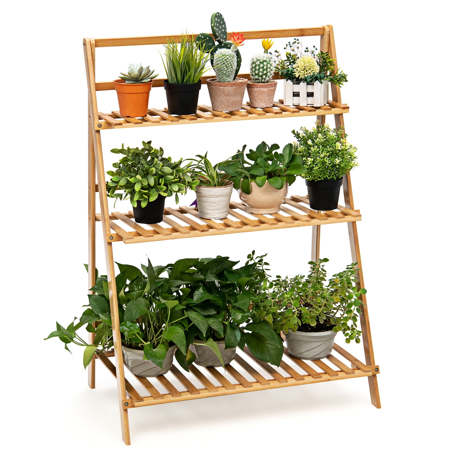 Click here for Patiojoy 3 Tier Folding Storage Shelf Bamboo Ladde... prices